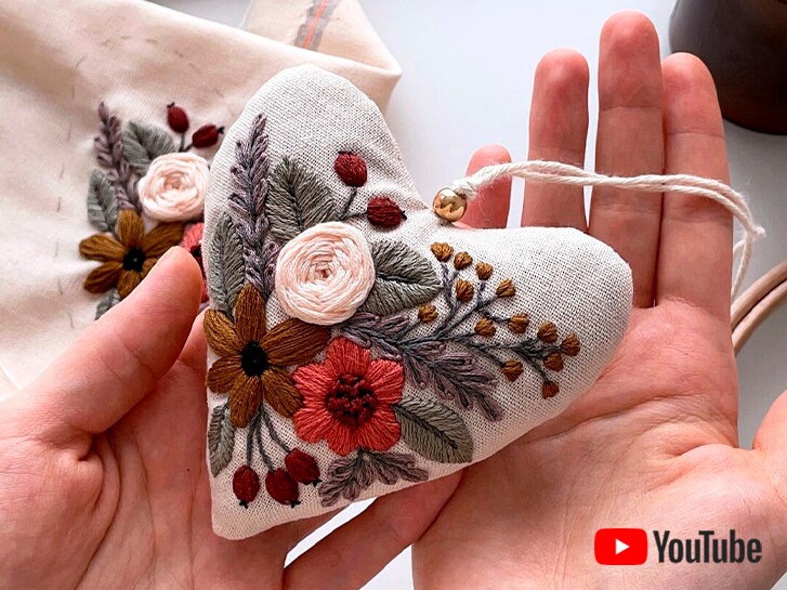 Pdf Pattern Video Tutorial heart Sachet Handmade Ornament With Floral ...
