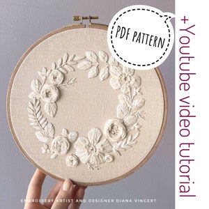 Pdf Pattern + Video Tutorial "cream Flower Wreath" 20 Cm (8 Inch) Hand ...