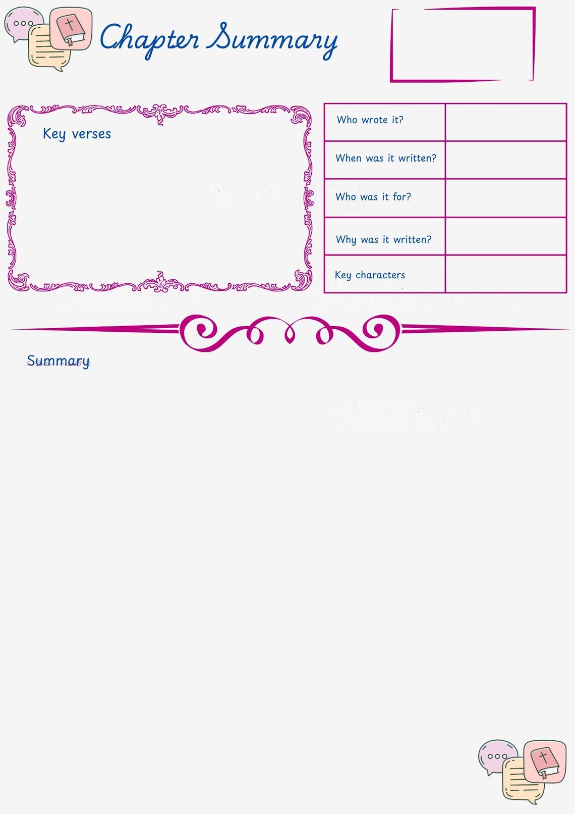 Bible Chapter Summary Sheet - Etsy