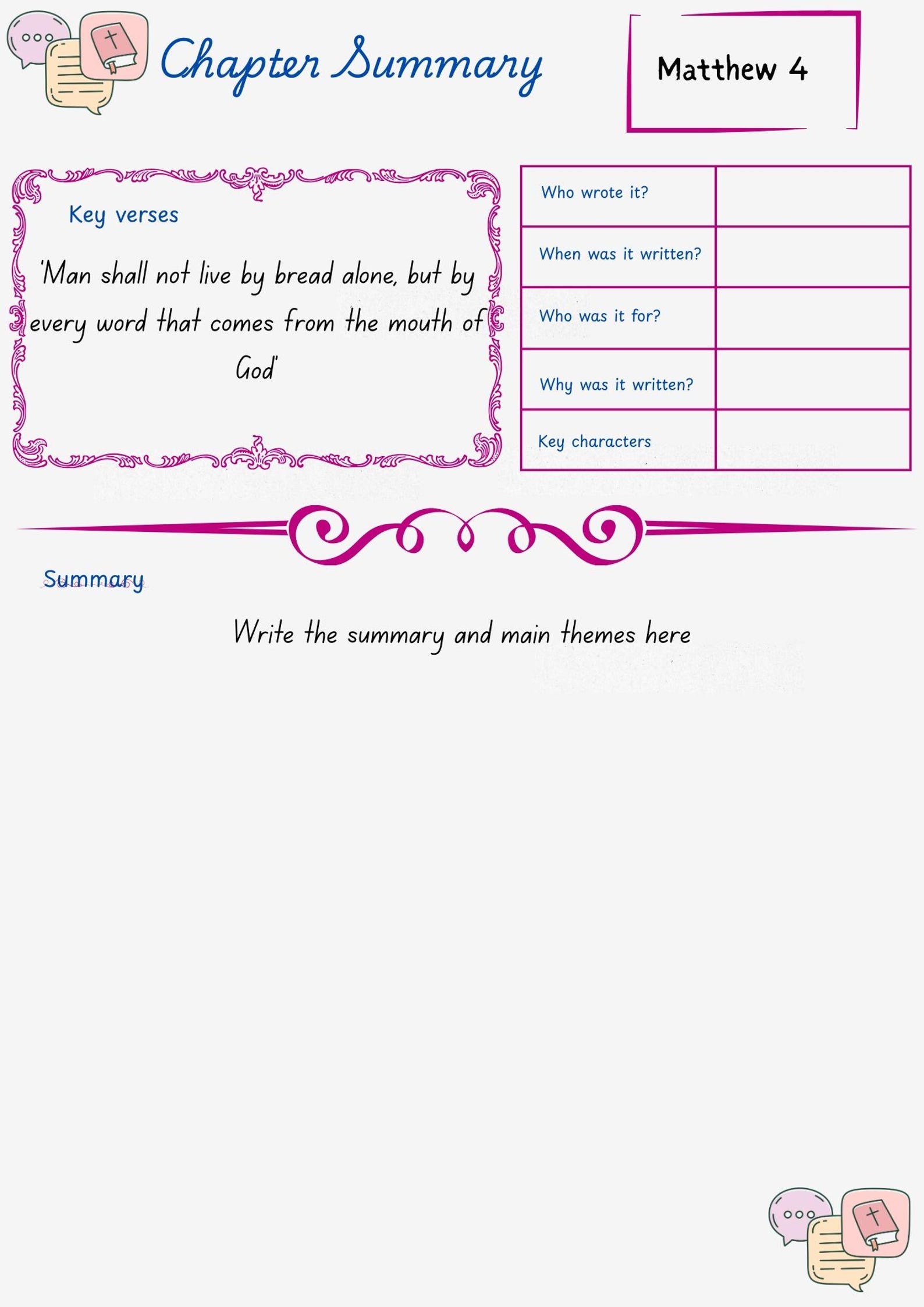 Bible Chapter Summary Sheet - Etsy