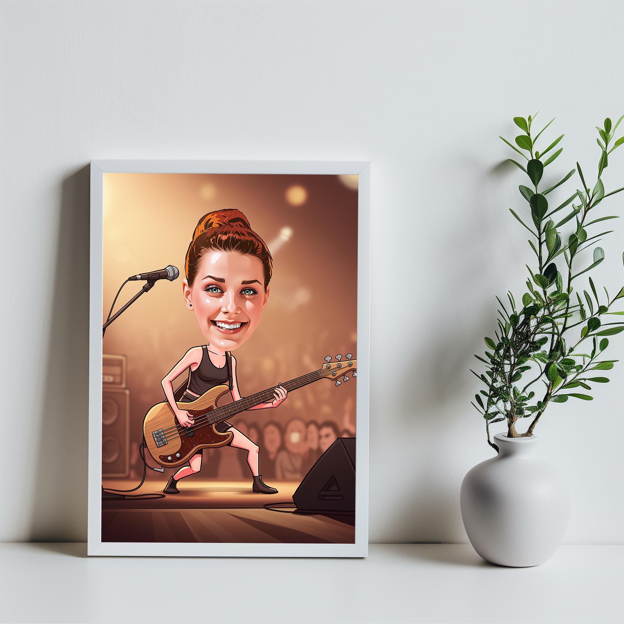 Custom Female Bassist Caricature - Personalized Musician Gift for Rock ...