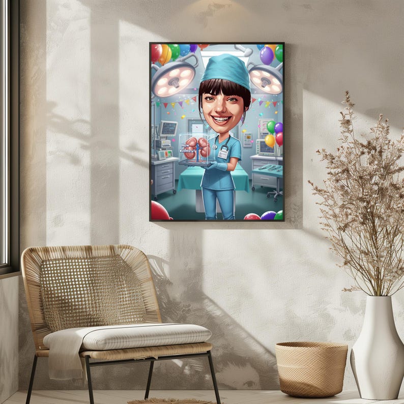 Custom Nurse Caricature Portrait – Kidney Transplant Celebration Art ...