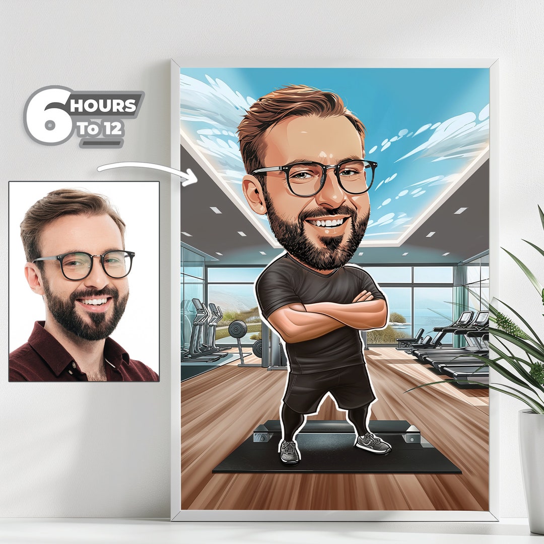 Custom Personal Trainer Caricature Portrait - Unique Gift for Fitness ...