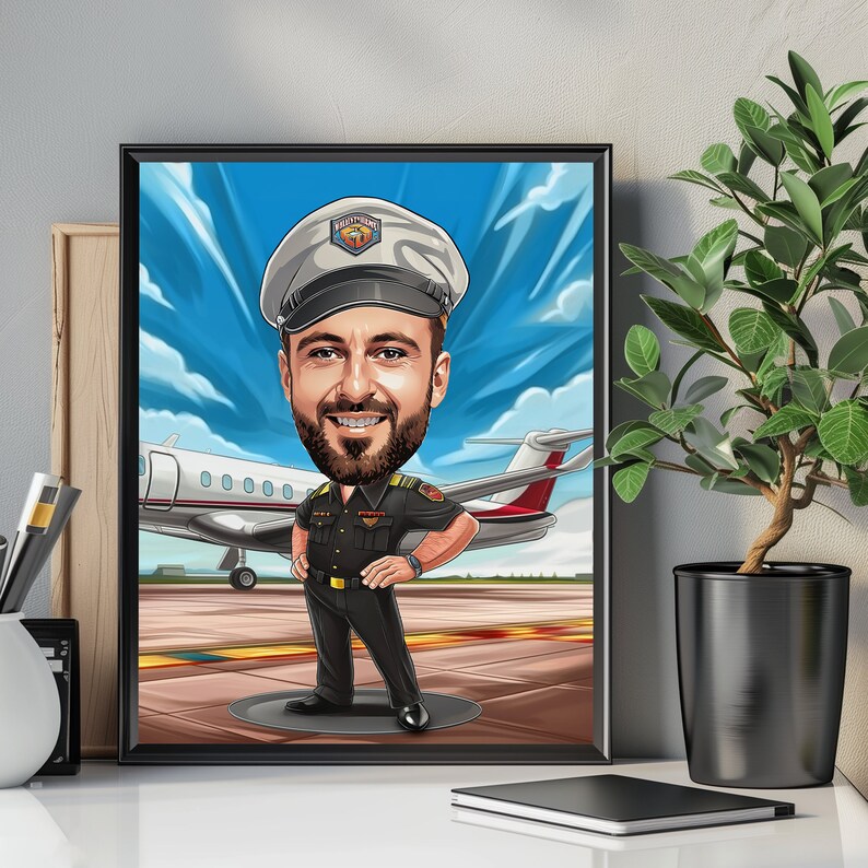Custom Pilot Caricature Portrait - Personalized Cartoon Style Art From ...