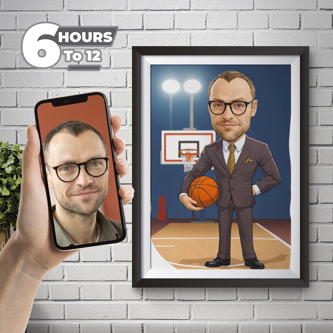 Custom Basketball Coach Cartoon Portrait - From Your Photo Cartoon ...