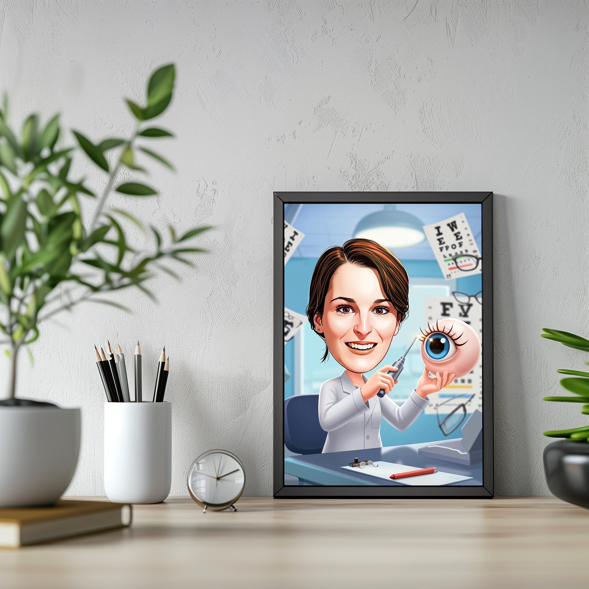 Custom Optometrist Caricature Portrait – Eye Doctor Gift, Optometry ...