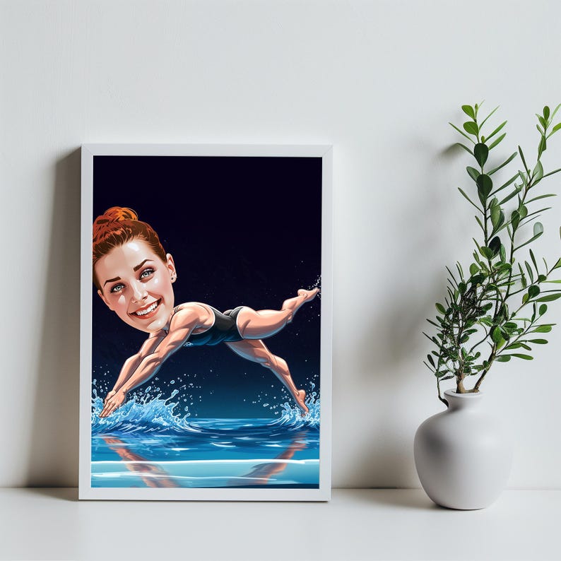 Custom Swimmer Caricature - Personalized Swimming Athlete Gift for ...