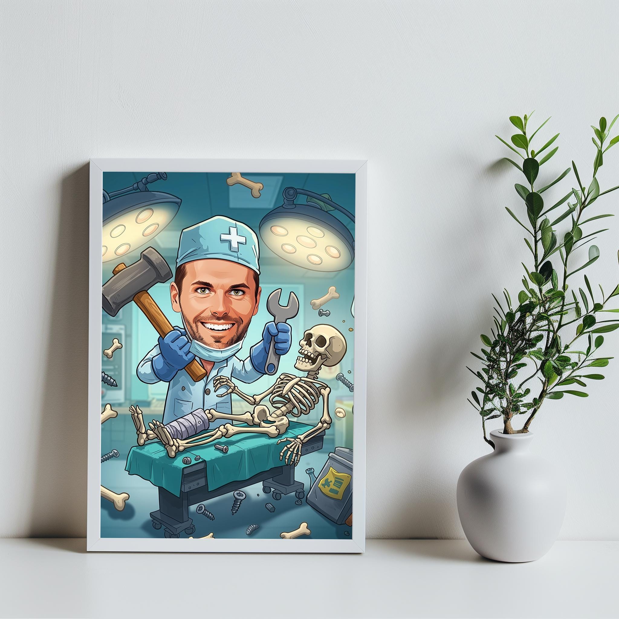 Funny Skeleton Surgeon Caricature | Orthopedic Cartoon Art | Custom ...