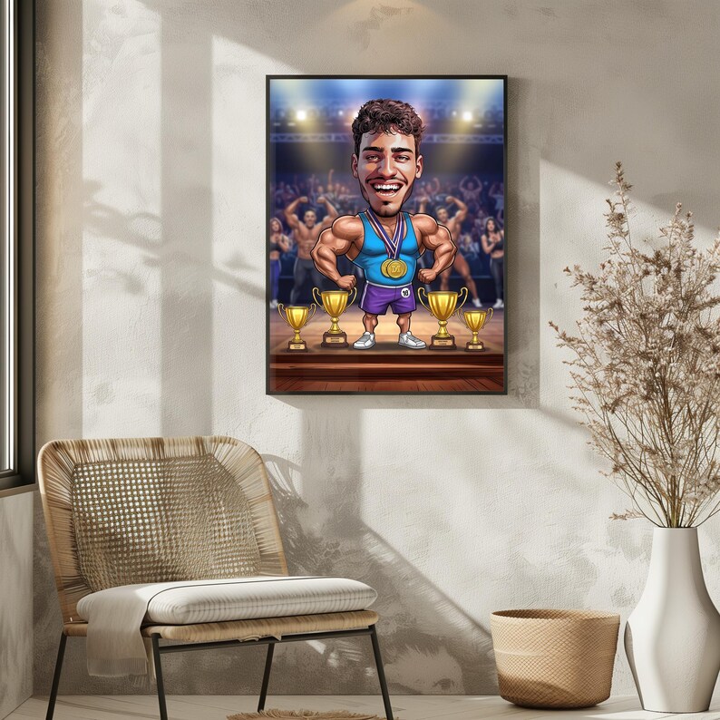 Custom Bodybuilder Portrait, Personalized Gym Champion Caricature From ...