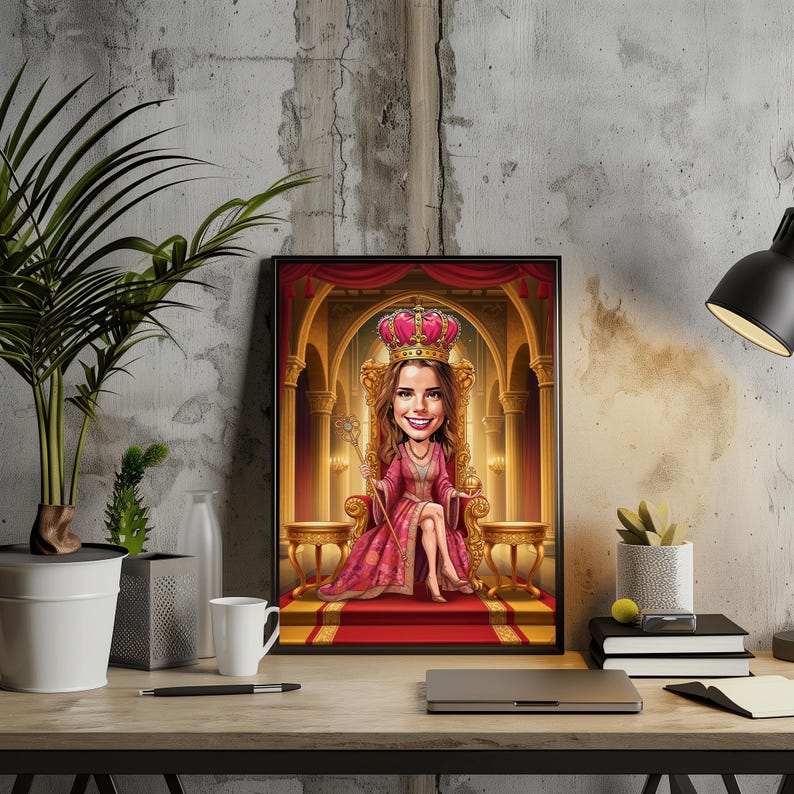 Custom Queen Portrait Art | Personalized Royal Throne Cartoon | Custom ...