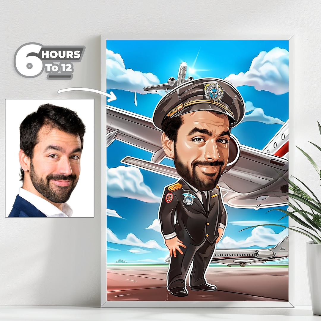 Custom Pilot Caricature Portrait - Unique Gift for Pilots, Cartoon ...