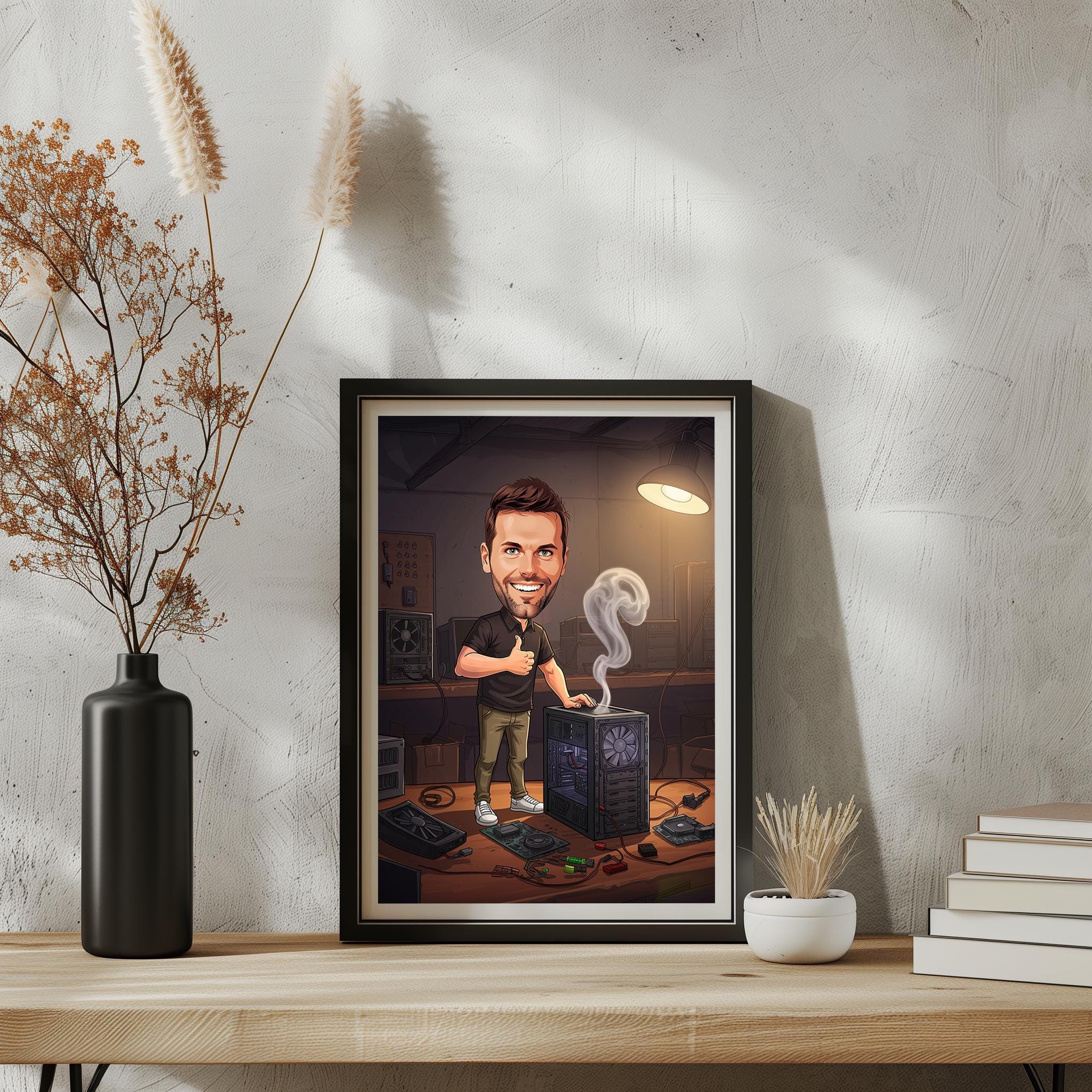 Custom PC Builder Caricature, Computer Tech Digital Portrait, Gaming ...