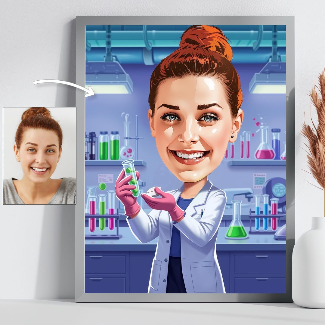 Custom Chemist Caricature | Funny Lab Wall Art, Scientist Portrait ...