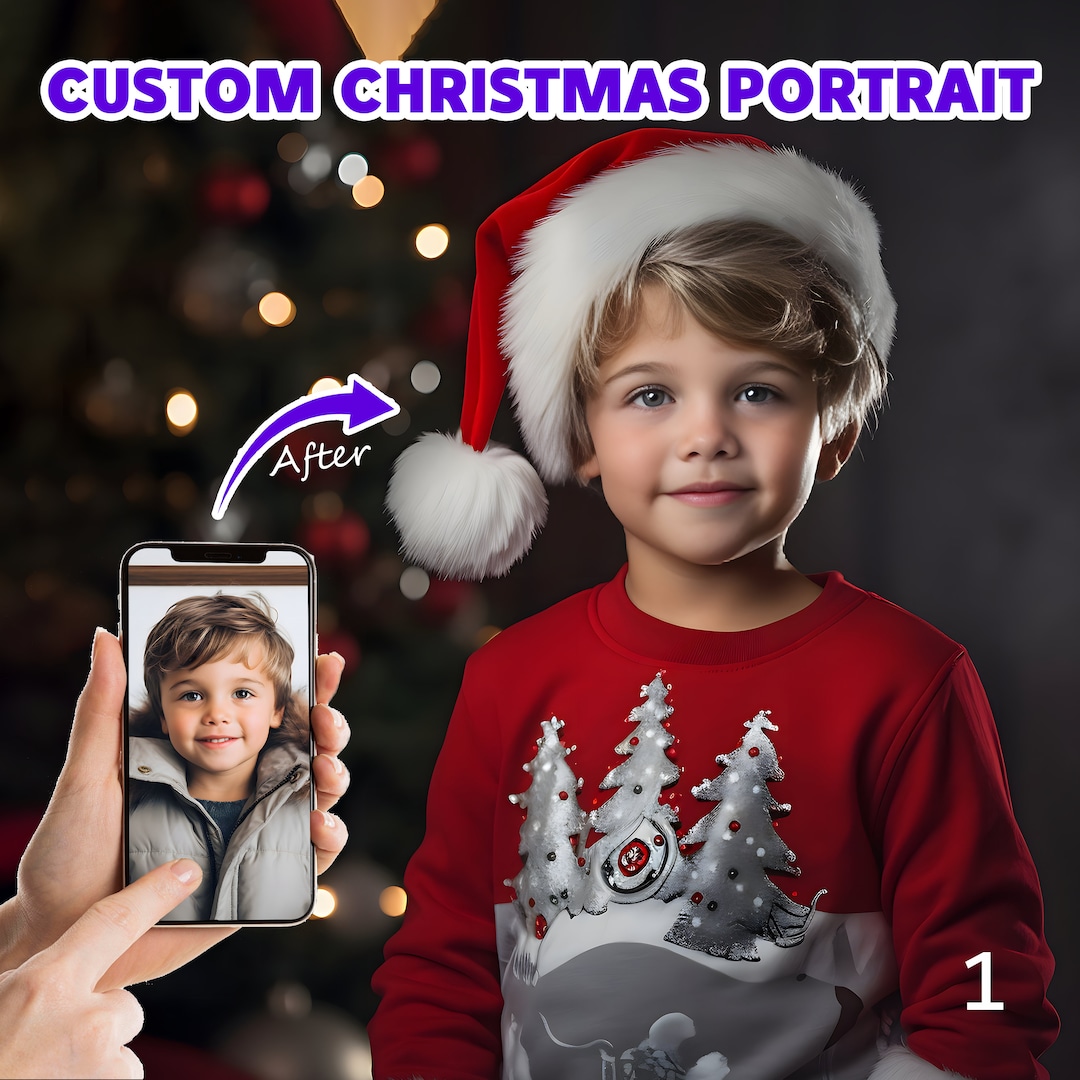 Custom Christmas Portrait for Kids, Santa Claus Custom Portrait From ...