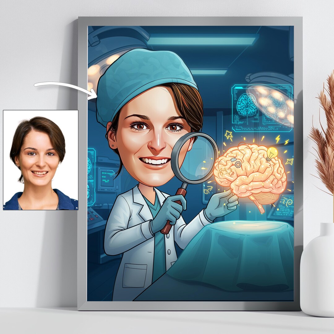 Custom Brain Caricature Portrait | Personalized Neuroscience Scientist ...