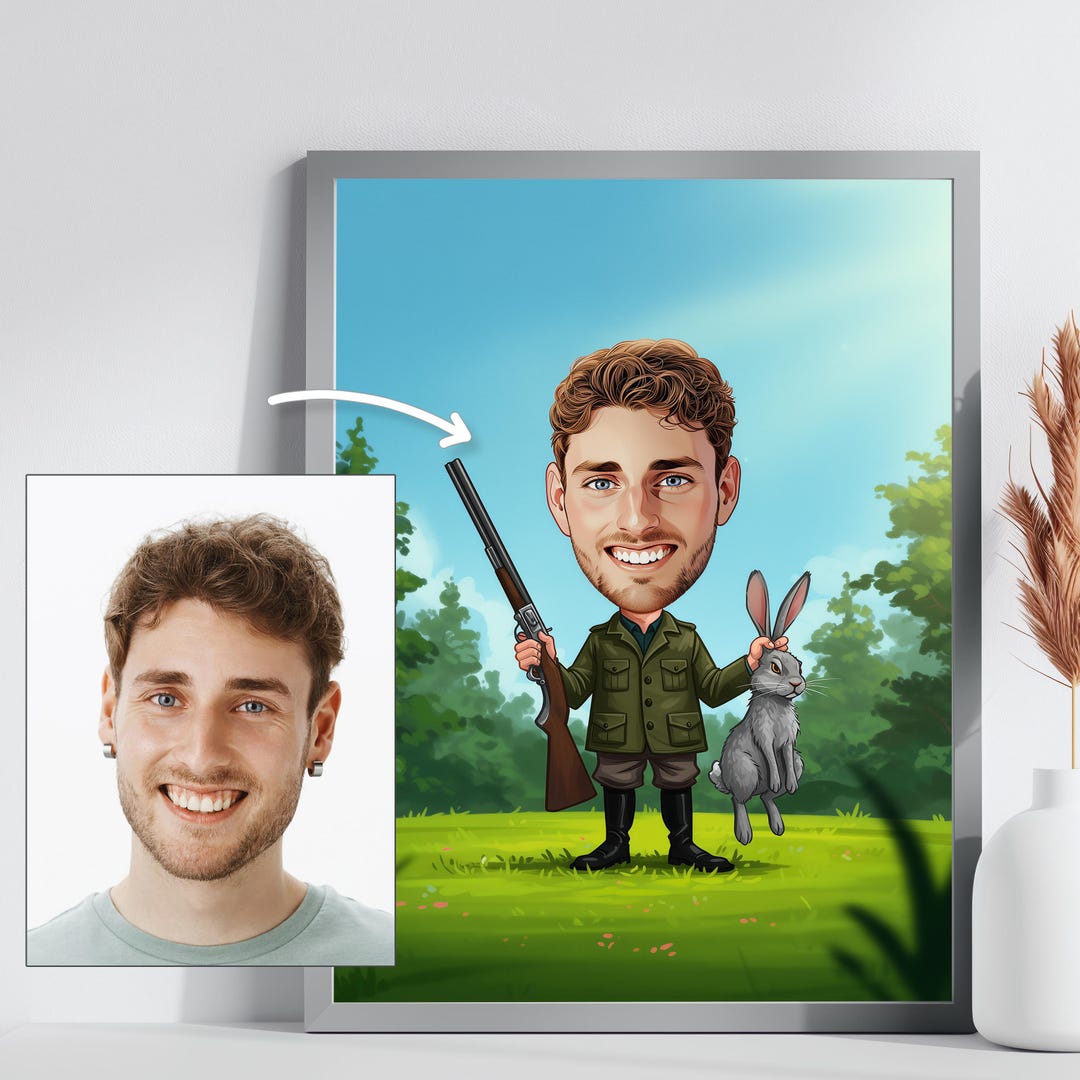 Custom Hunter Cartoon Portrait From Photo | Personalized Hunting Art ...