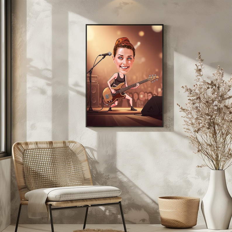 Custom Female Bassist Caricature - Personalized Musician Gift for Rock ...
