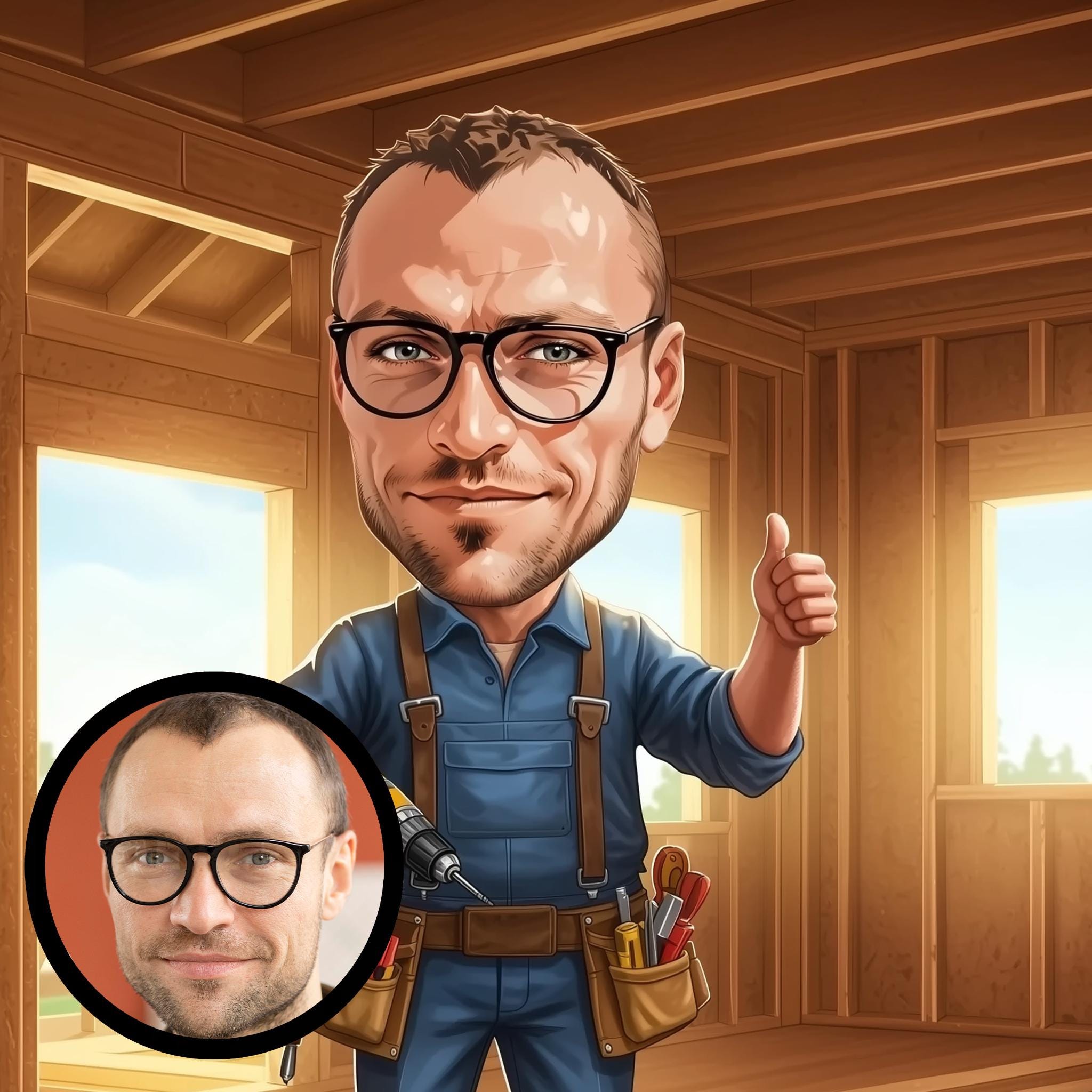 Custom Handyman Caricature Portrait, Interior Construction Digital Art ...