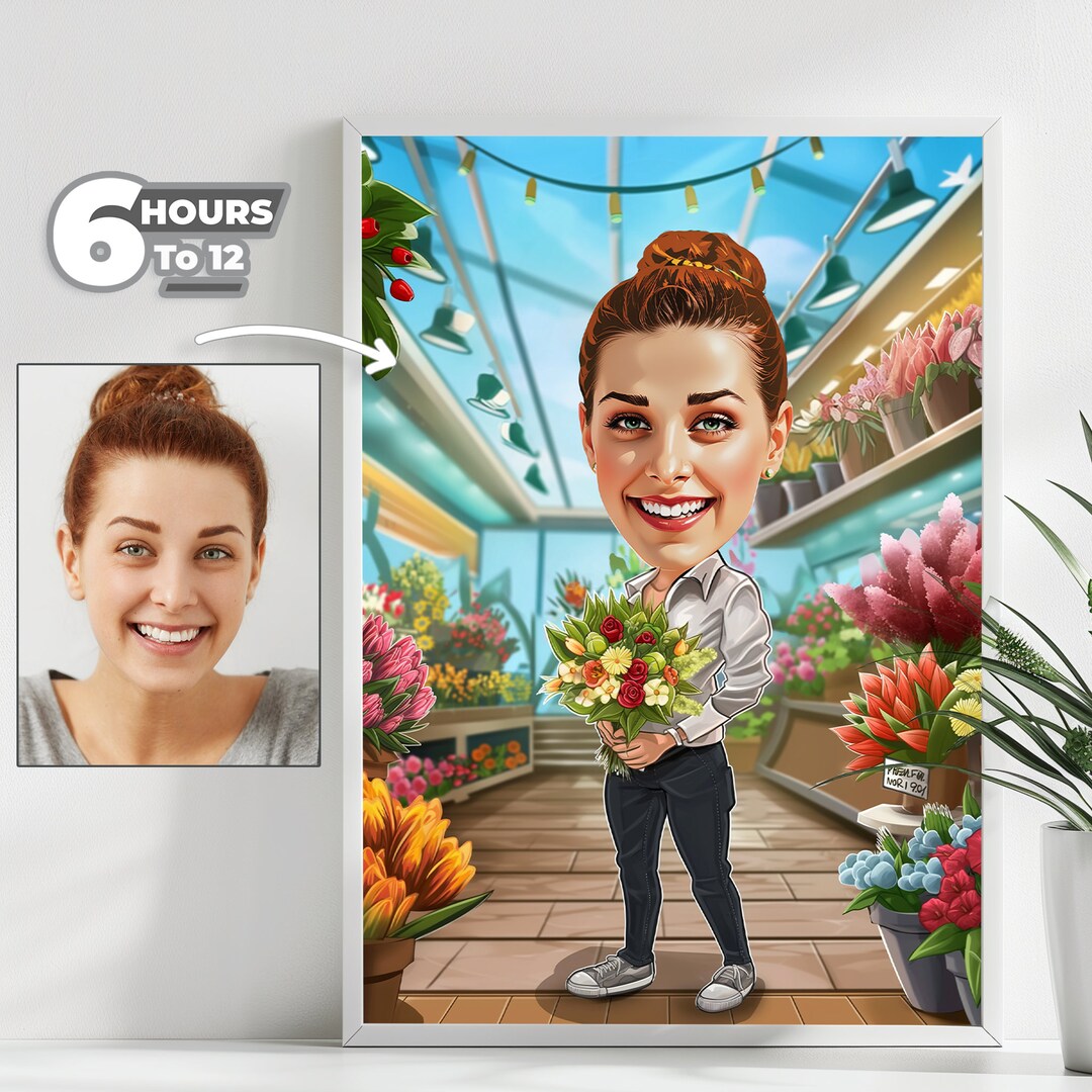 Custom Florist Caricature Portrait - Personalized Gift for Florists ...