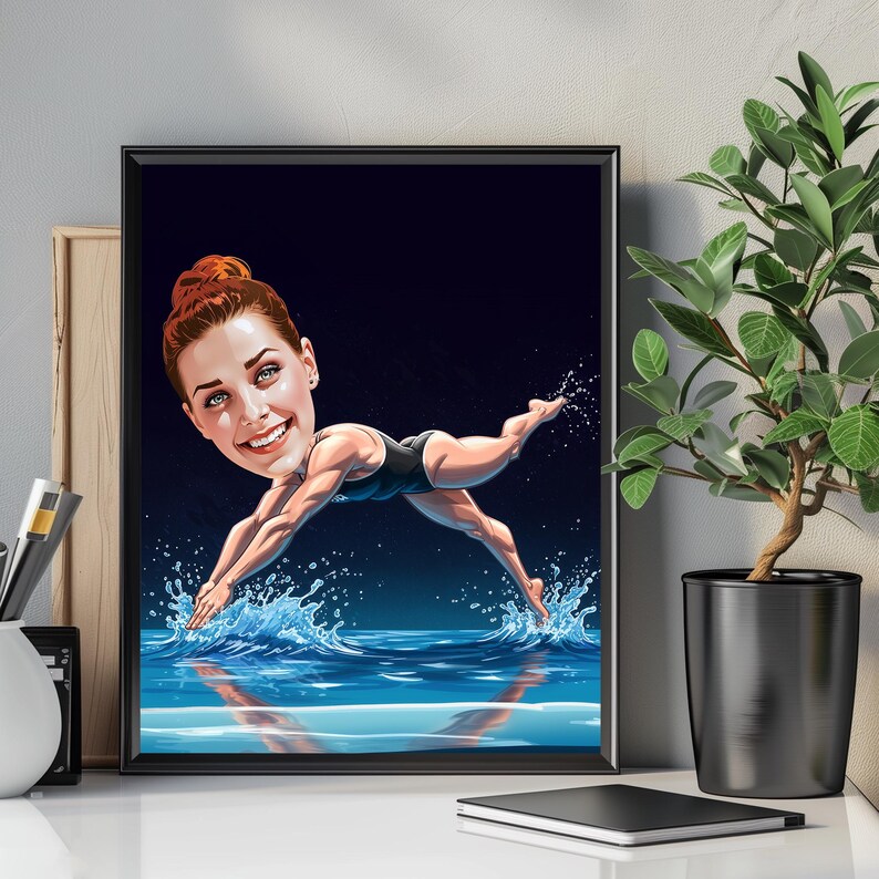 Custom Swimmer Caricature - Personalized Swimming Athlete Gift for ...