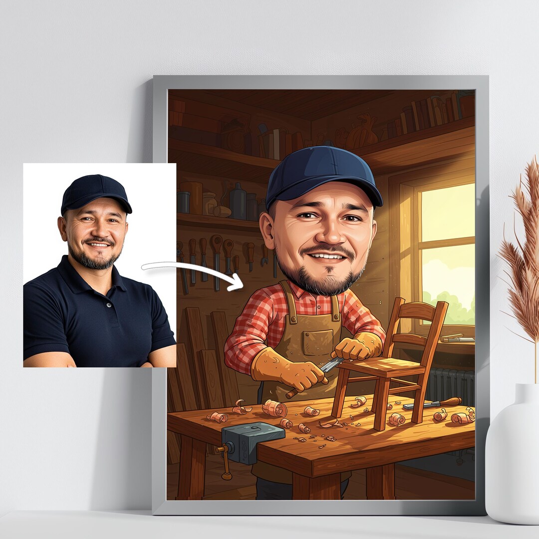 Custom Carpenter Portrait Caricature From Photo - Personalized ...