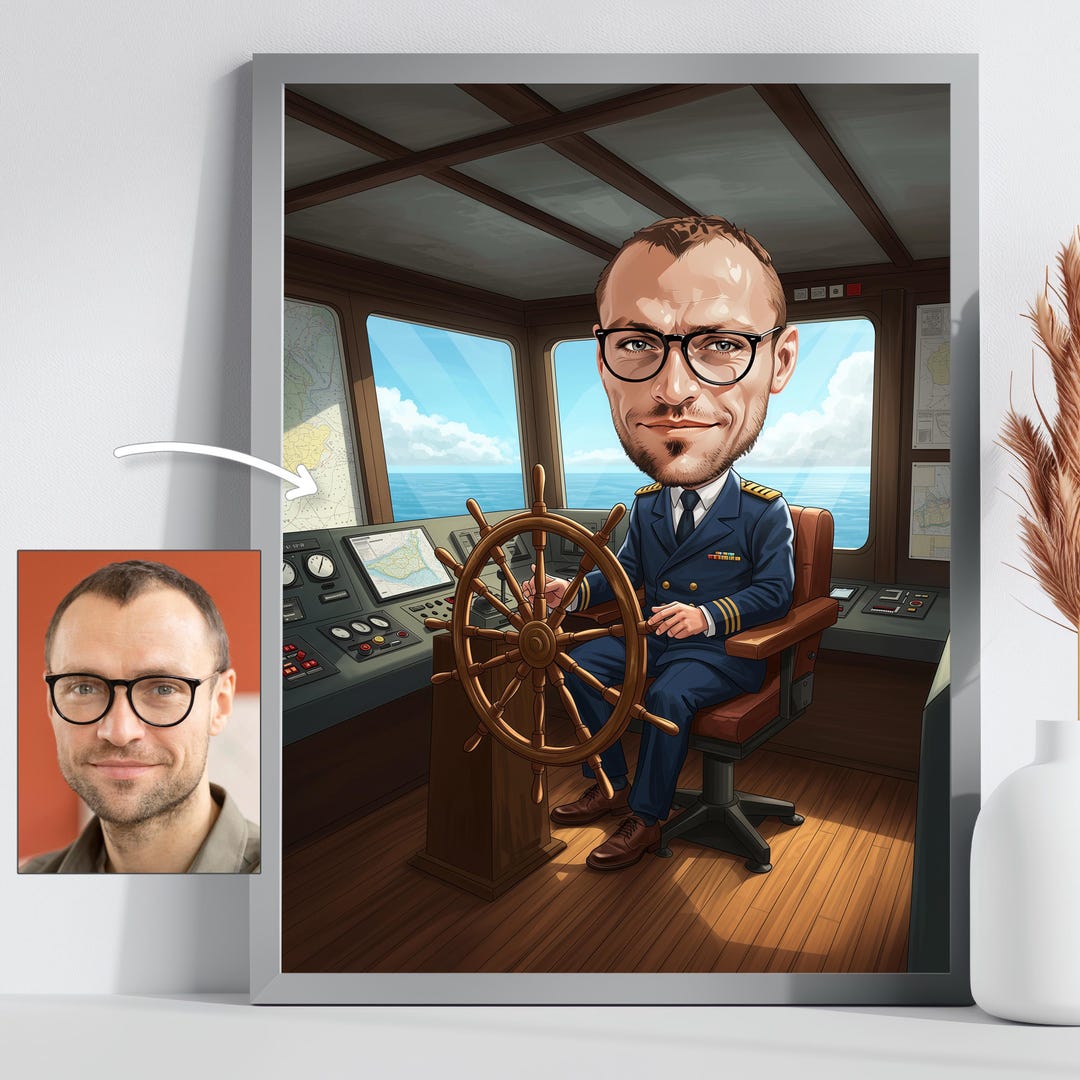 Personalized Ship Captain Birthday Gift Portrait, Custom Maritime ...