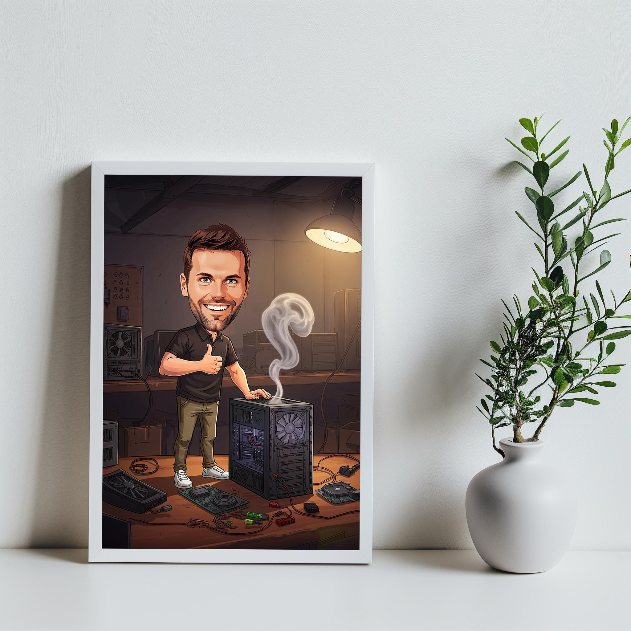 Custom PC Builder Caricature, Computer Tech Digital Portrait, Gaming ...