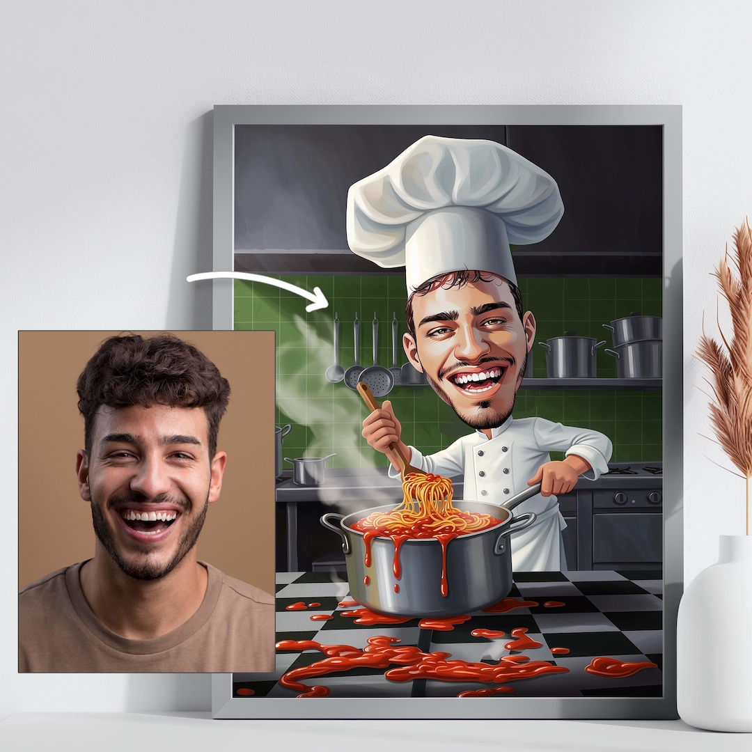Custom Chef Portrait, Personalized Kitchen Caricature From Photo ...