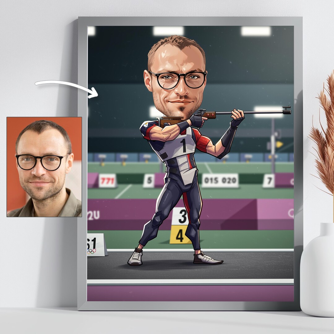 Personalized Biathlon Shooter Caricature, Funny Custom Cartoon Art Gift ...