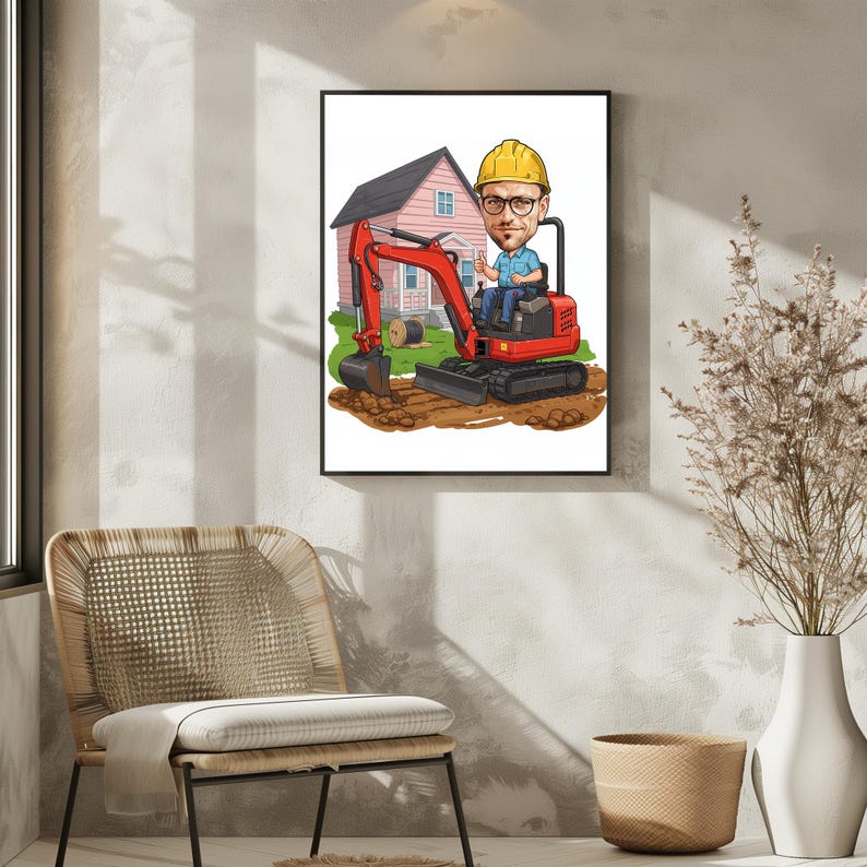 Custom Construction Worker Caricature From Photo, Personalized Builder ...
