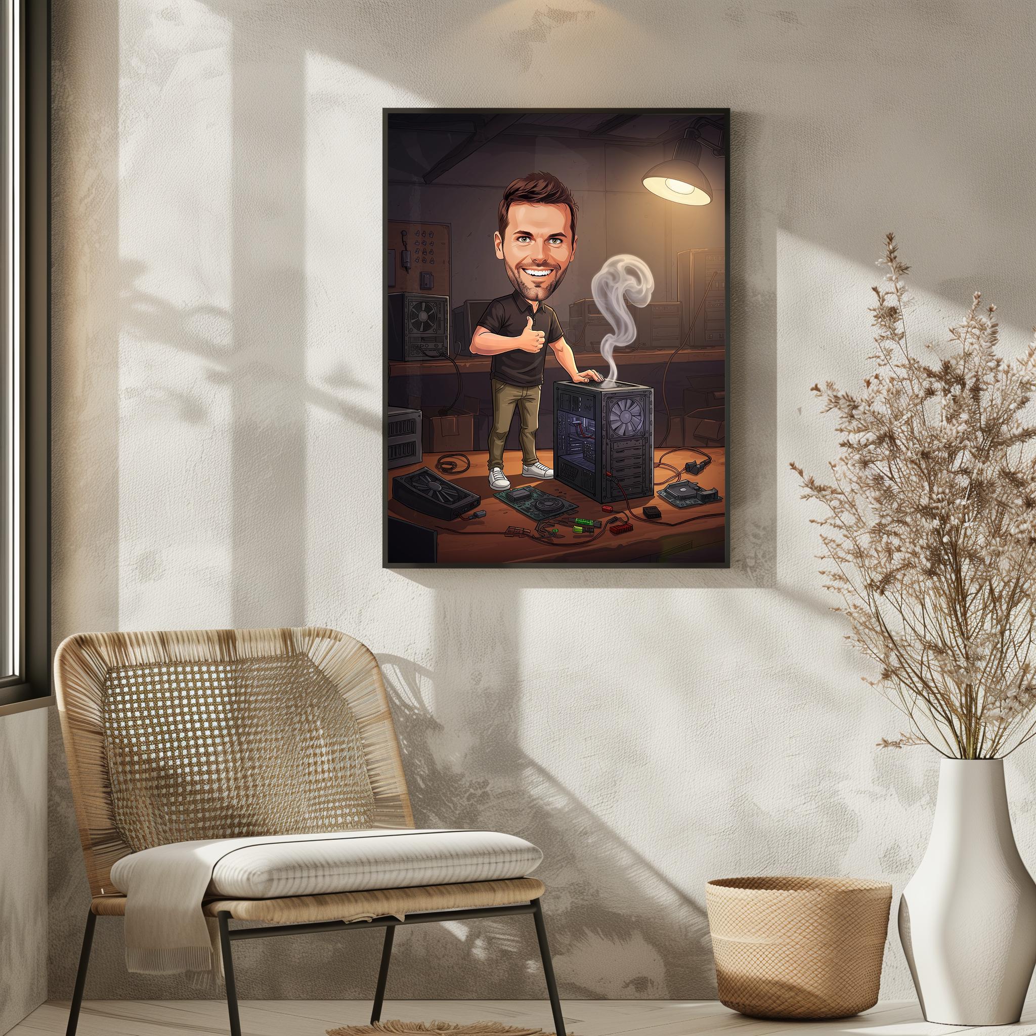 Custom PC Builder Caricature, Computer Tech Digital Portrait, Gaming ...