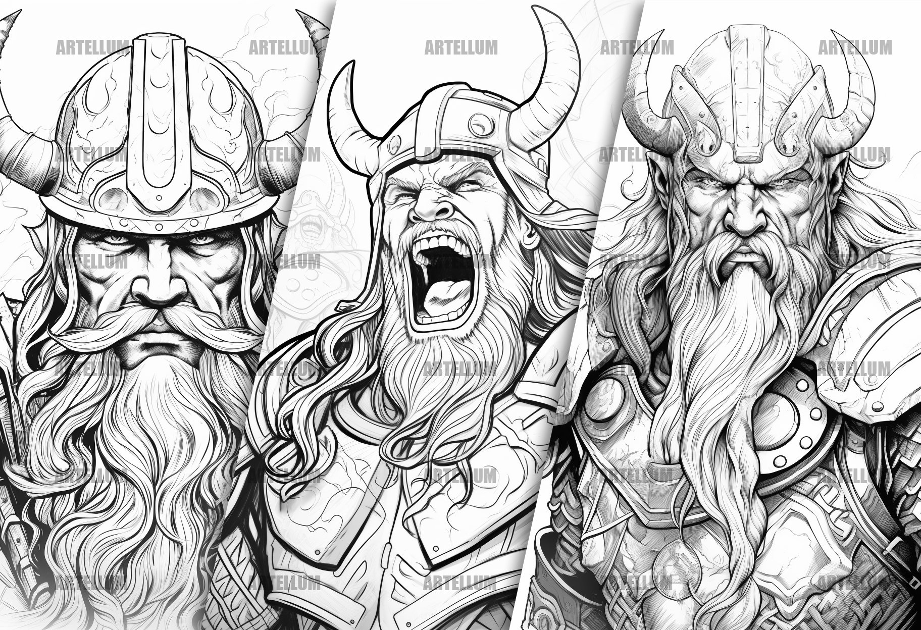 50 Viking Warriors Coloring Pages Grayscale Coloring Vikings - Etsy