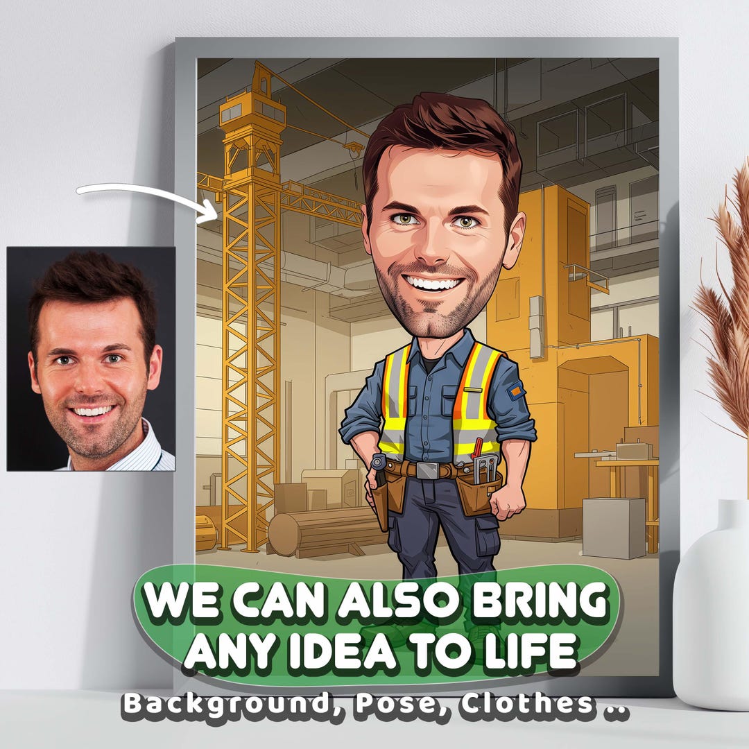 Cartoon Engineer Custom Caricature, Personalized Gift for Him, Funny ...