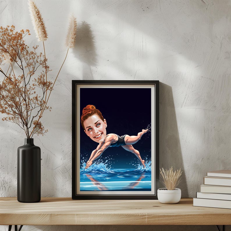 Custom Swimmer Caricature - Personalized Swimming Athlete Gift for ...
