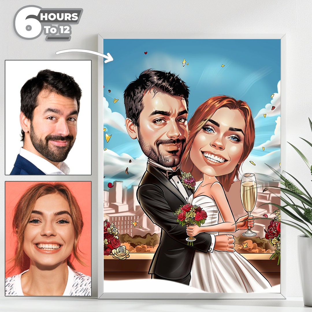 Custom Wedding Couple Cartoon Portrait - Personalized Wedding Gift From ...