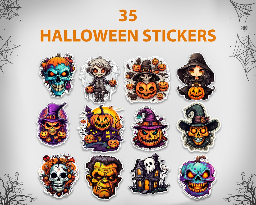 Spooky Halloween Stickers, 35 Unique Digital PNG Sticker Designs ...