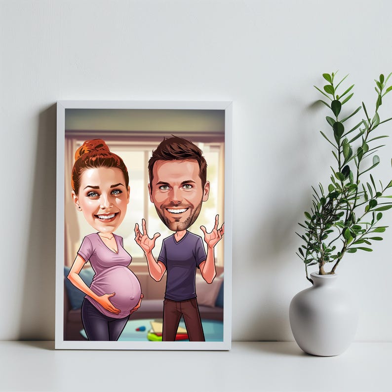 Custom Pregnant Couple Caricature | Personalized Maternity Cartoon ...