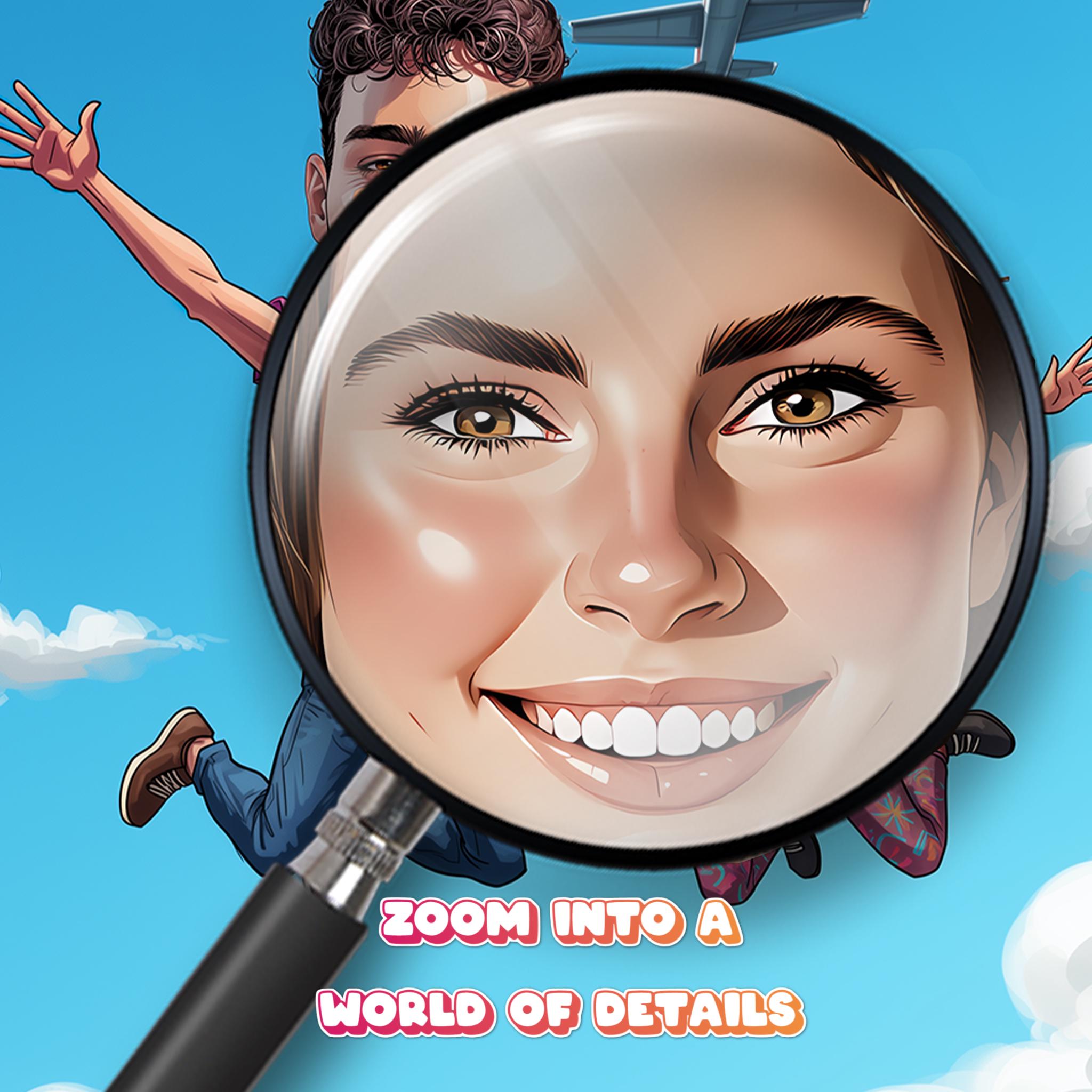 Custom Skydiving Couple Caricature Portrait | Personalized Digital Gift ...