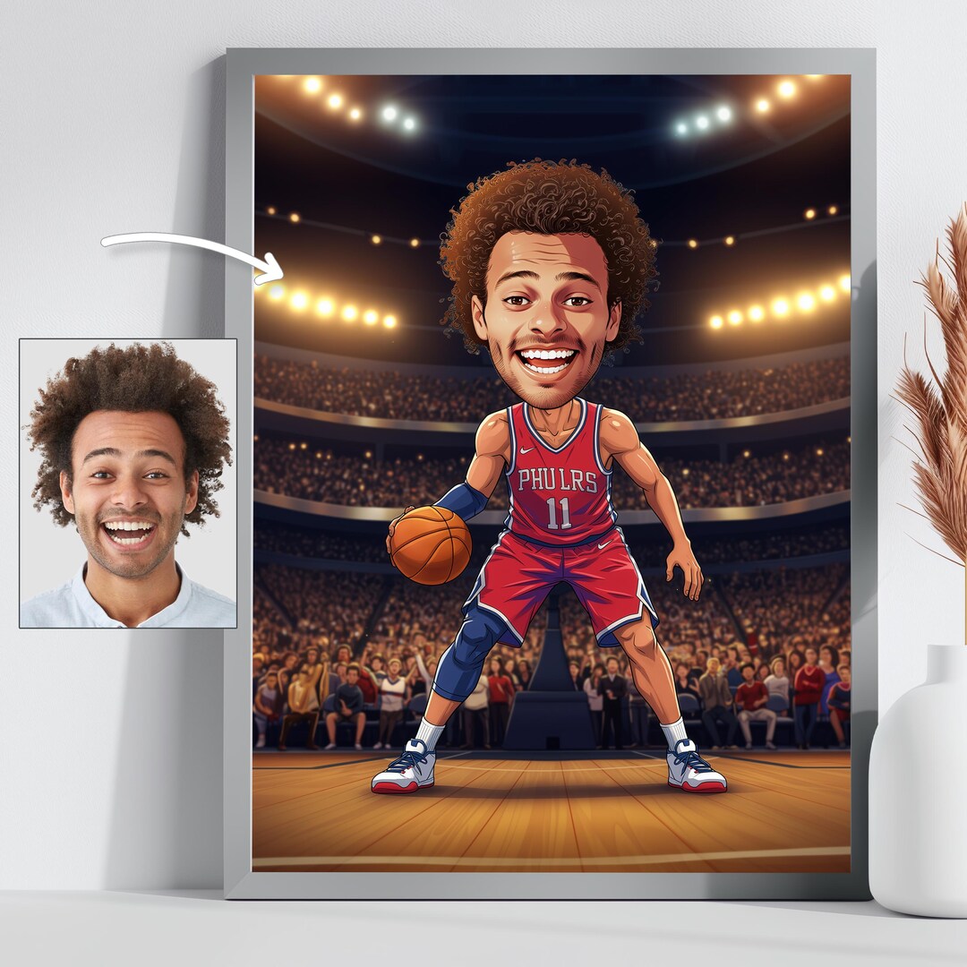 Personalized Basketball Caricature Drawing, Funny Custom NBA Cartoon ...