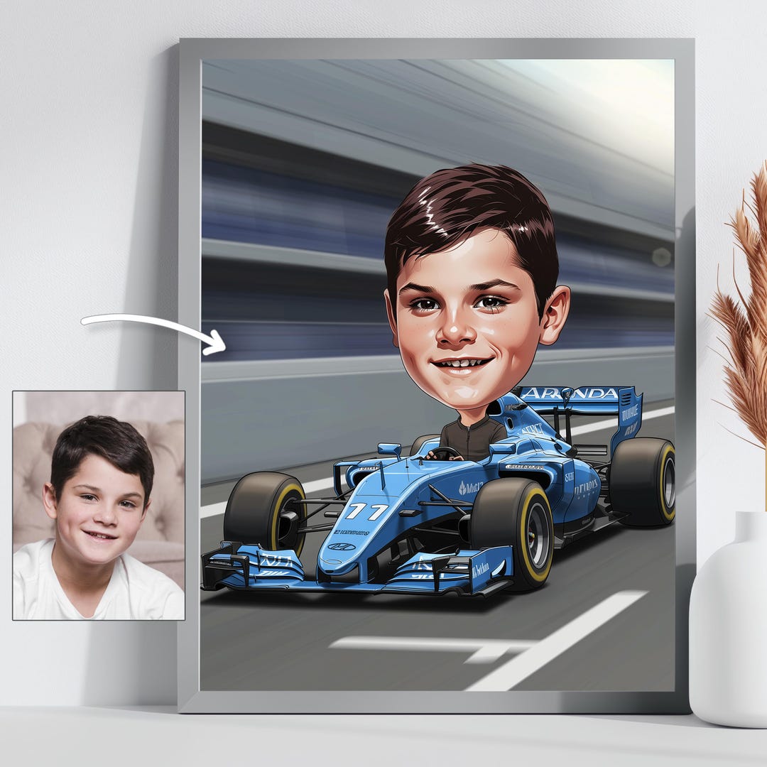 Custom F1 Racing Caricature From Photo, Personalized Formula 1 Driver Digital Portrait, Race Car ...