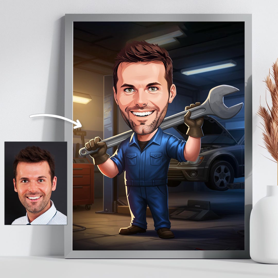 Custom Auto Mechanic Portrait From Photo, Personalized Car Guy ...