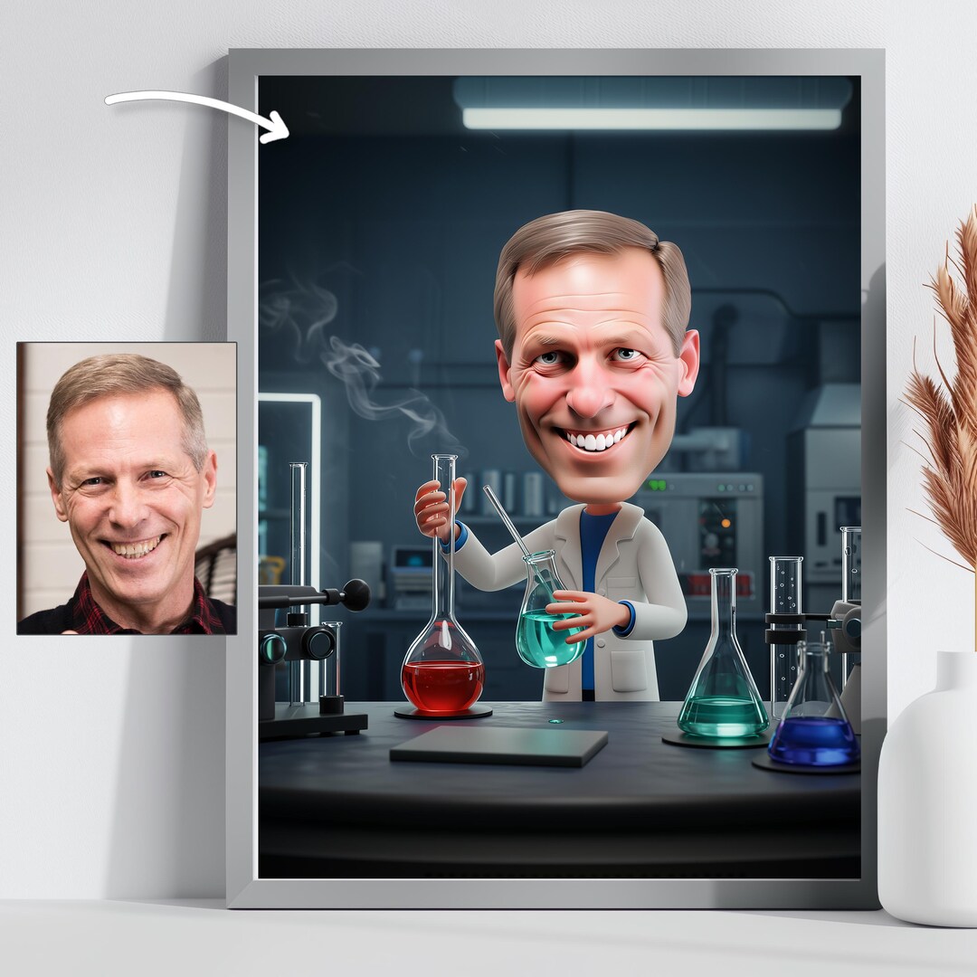 Custom Scientist Caricature - Personalized Science Cartoon Portrait ...