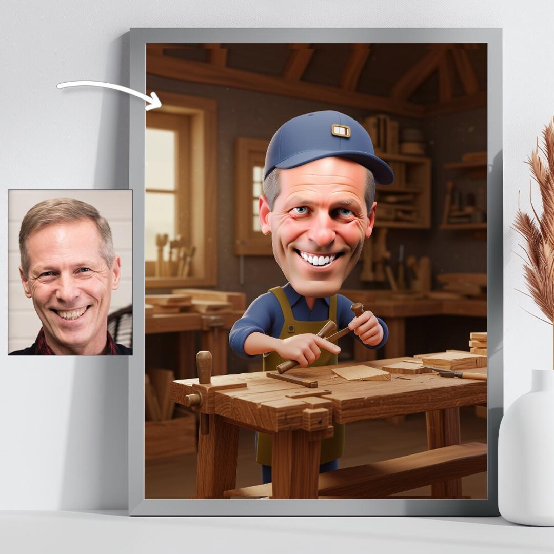 Custom Carpenter Cartoon Portrait - Unique Personalized Caricature Gift ...