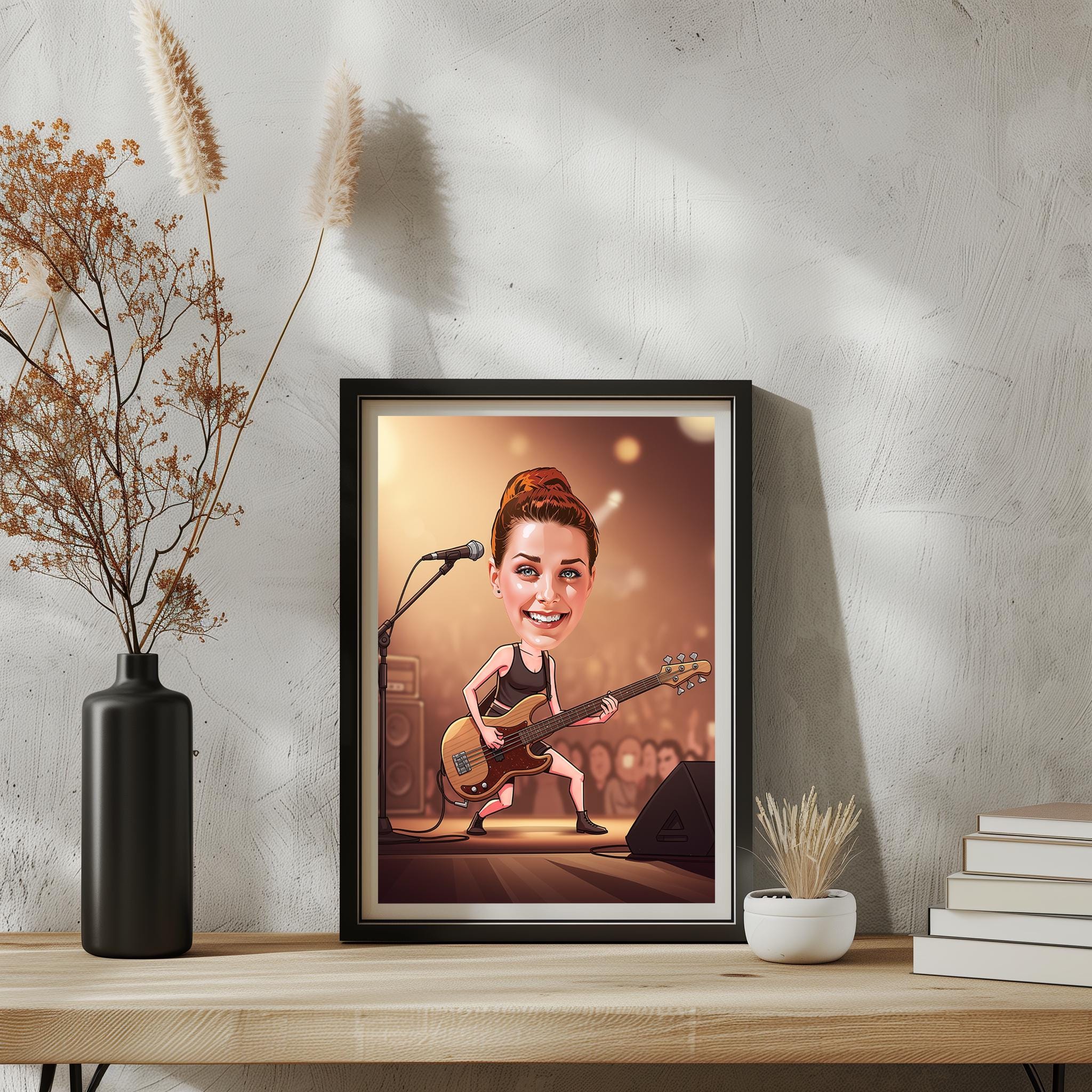 Custom Female Bassist Caricature - Personalized Musician Gift for Rock ...
