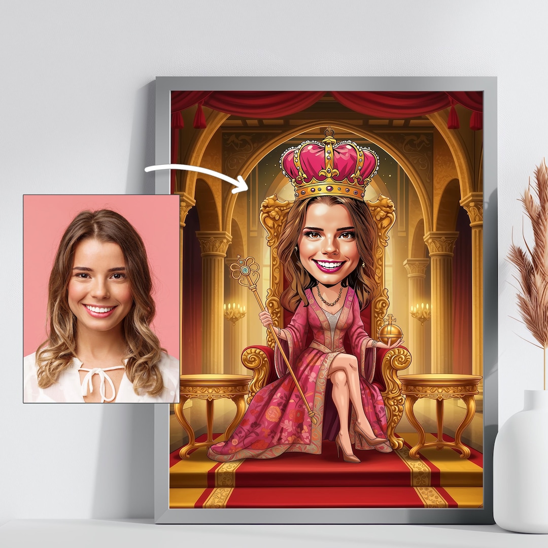 Custom Queen Portrait Art | Personalized Royal Throne Cartoon | Custom ...