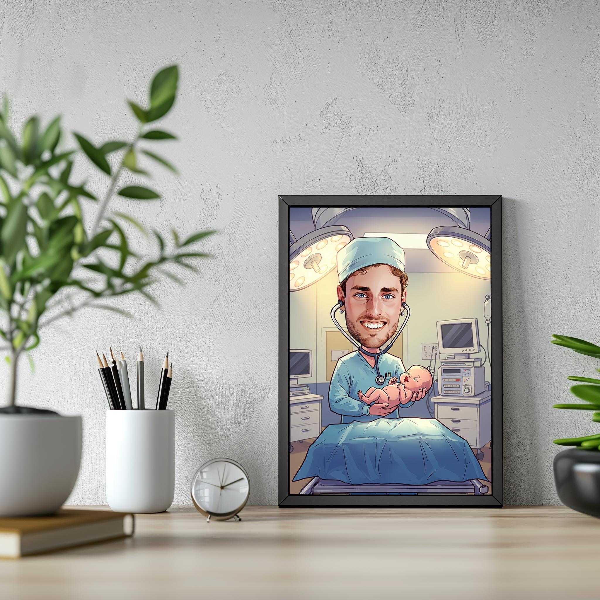 Custom OB Doctor Caricature • Baby Delivery Cartoon Art • Newborn Wall ...
