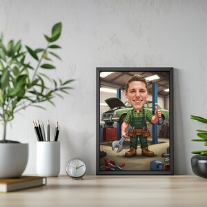 Custom Auto Mechanic Caricature Portrait, Car Repair Digital Art ...