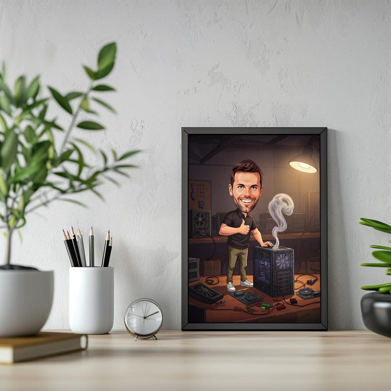 Custom PC Builder Caricature, Computer Tech Digital Portrait, Gaming ...