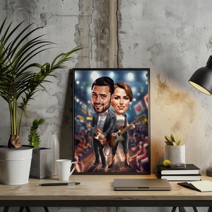 Custom Rockstar Couple Caricature Portrait - From Your Photos ...