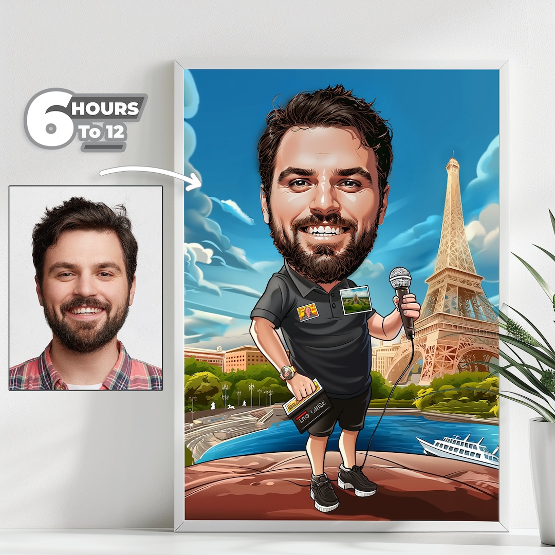 Custom Tour Guide Caricature Portrait - Unique Gift for Tour Guides ...